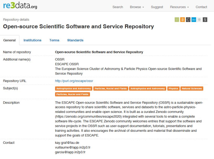 ESCAPE OSSR listed under re3data global registry of research data repositories | ESCAPE